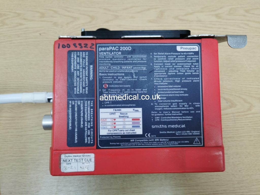 Pneupac Smith parapac 200D MRI Ventilator ventilation + O2 with circuit ...