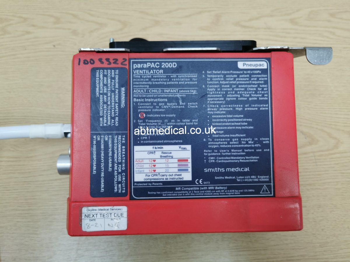 Pneupac Smith parapac 200D MRI Ventilator ventilation + O2 with circuit ...