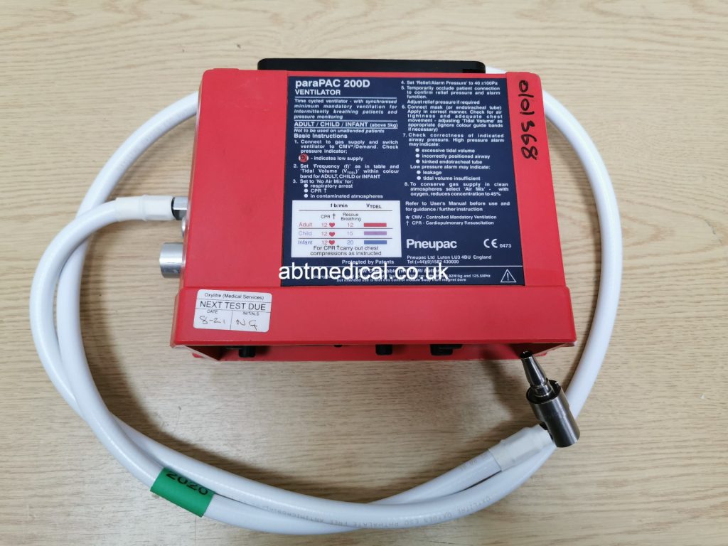 Pneupac paraPac 200D MRI Compatible Ventilator with O2 + Circuit Hose ...